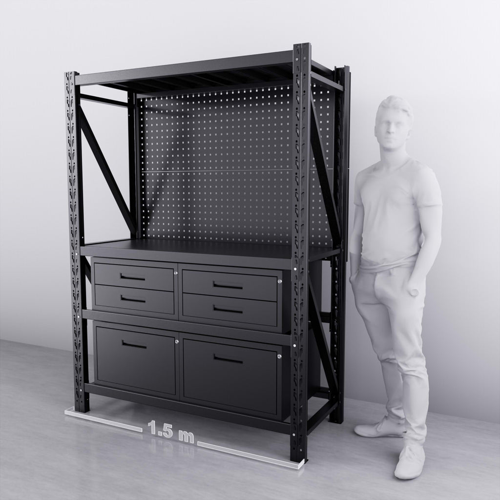 1.5m Steel Workbench with 6 Drawers & Pegboard – Modular, Heavy-Duty ...
