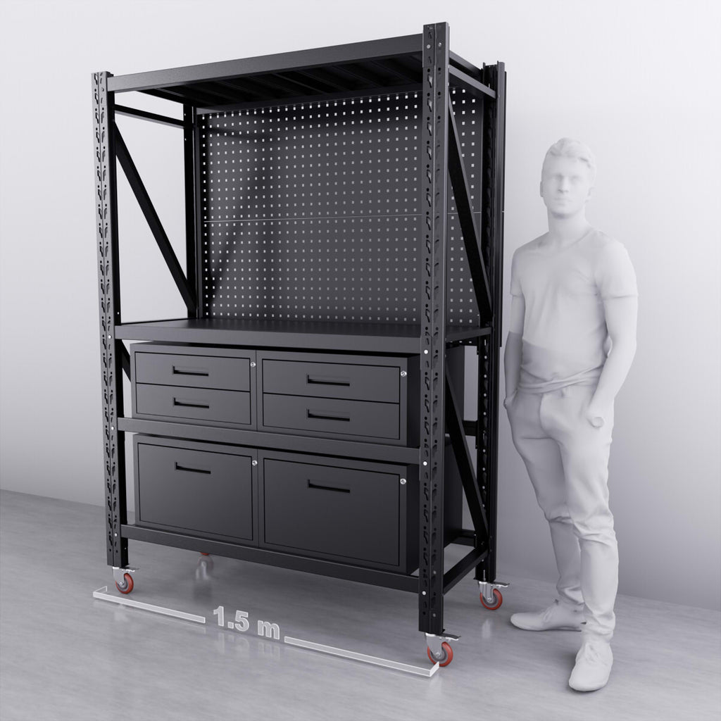 1.5m Steel Workbench with 6 Drawers & Pegboard – Modular, Heavy-Duty ...