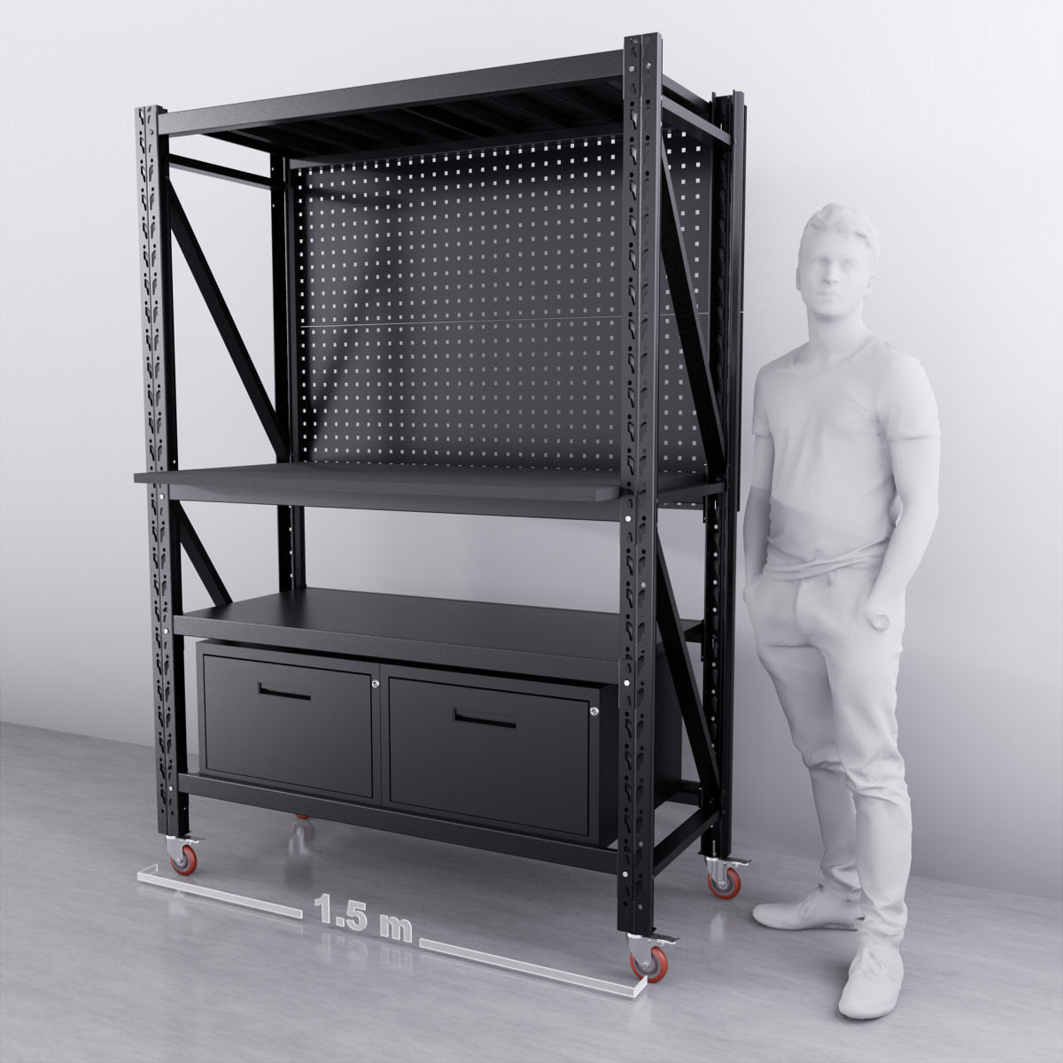 1.5m Steel Workbench with 2 Drawers & Pegboard – Compact, Heavy-Duty ...