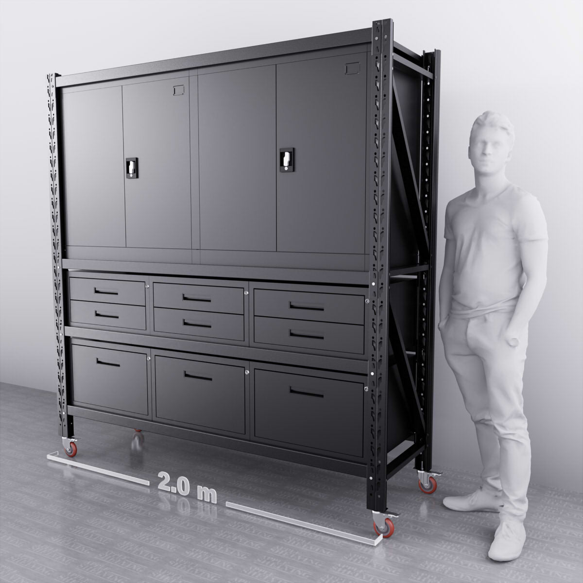 2m(L) 9-Drawer & 2 cabinets Steel Storage Unit2m Steel Storage Unit ...