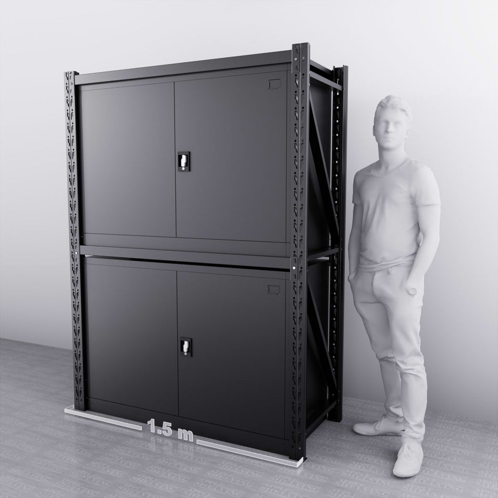 1.5m Steel Storage Rack with 2 Lockable Cabinets – Modular System ...