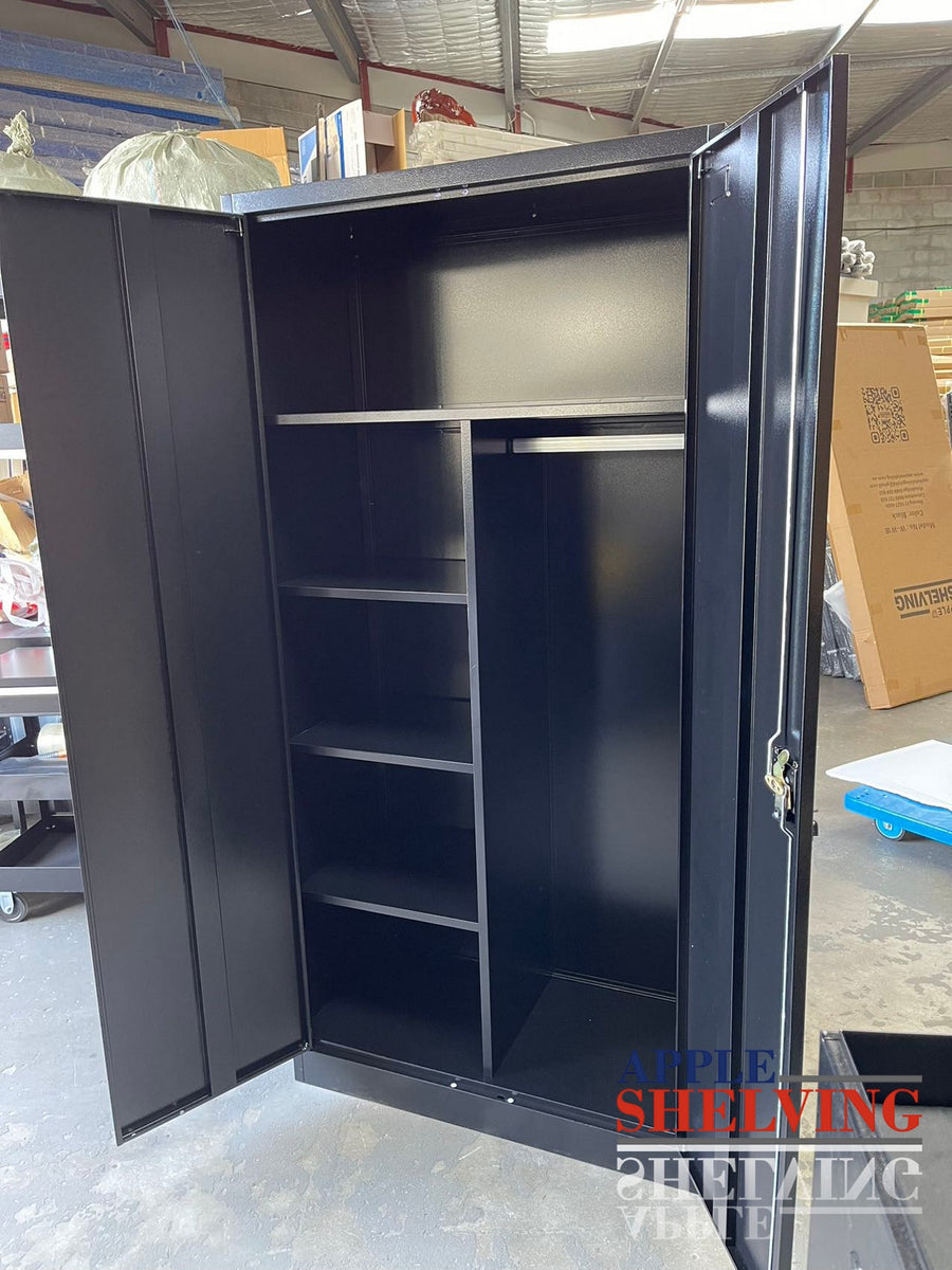2-Door Steel Storage Cabinet with Hanging Section – 185cm Tall Cupboard ...