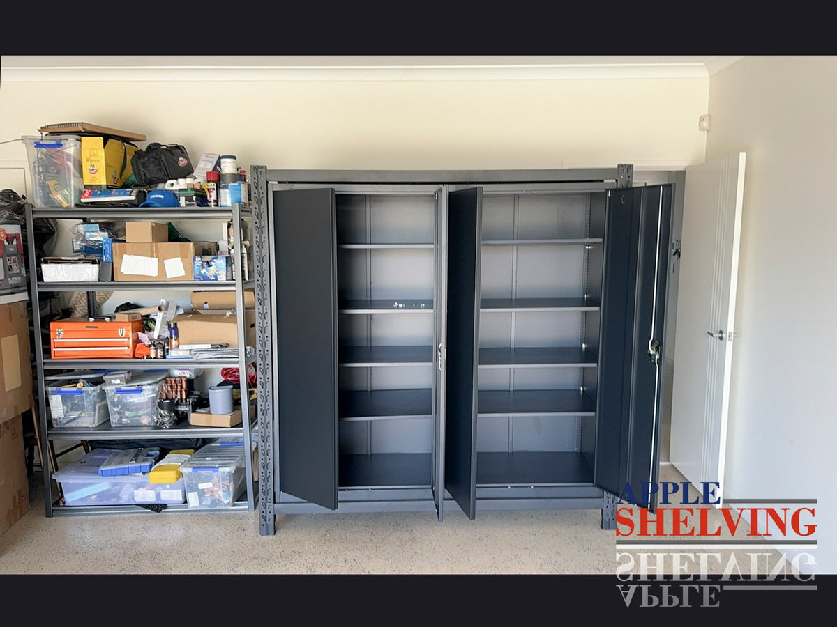 2m Steel Storage Rack with 2 Lockable Cabinets – Adjustable Shelves ...