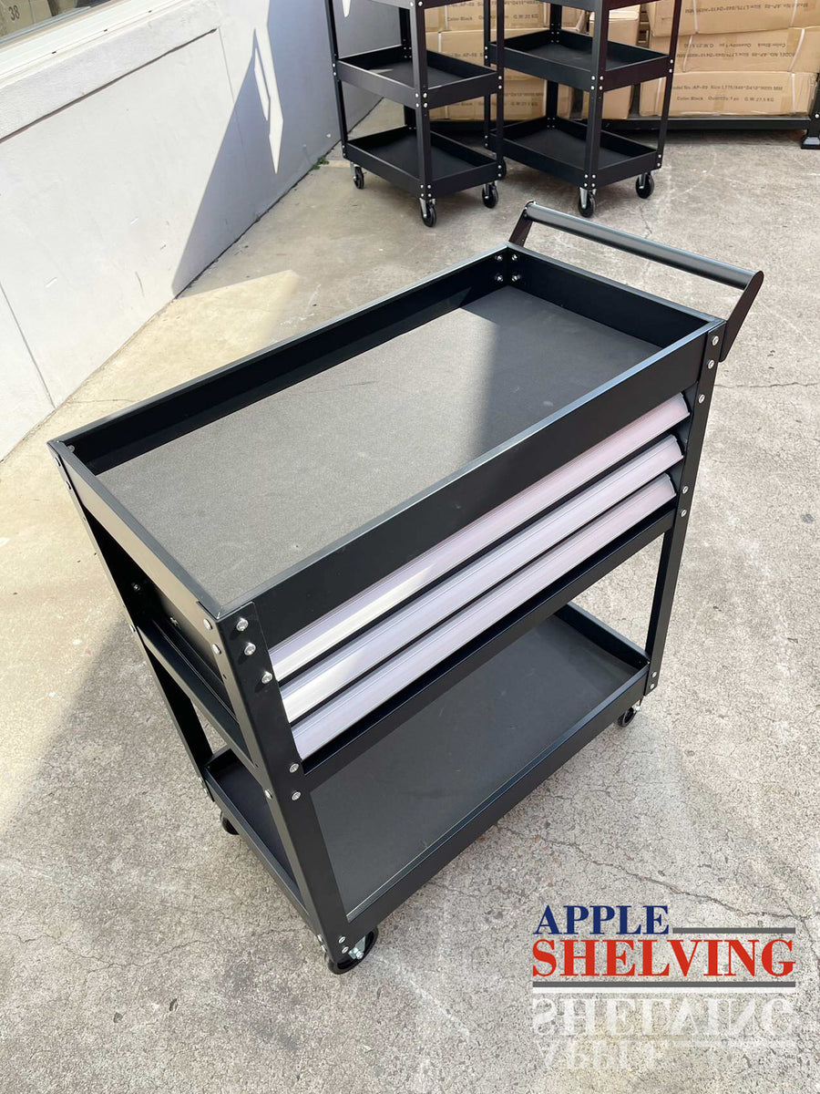 2-Tier Steel Trolley with 3 Drawers – 50kg Shelf Load, Heavy-Duty ...