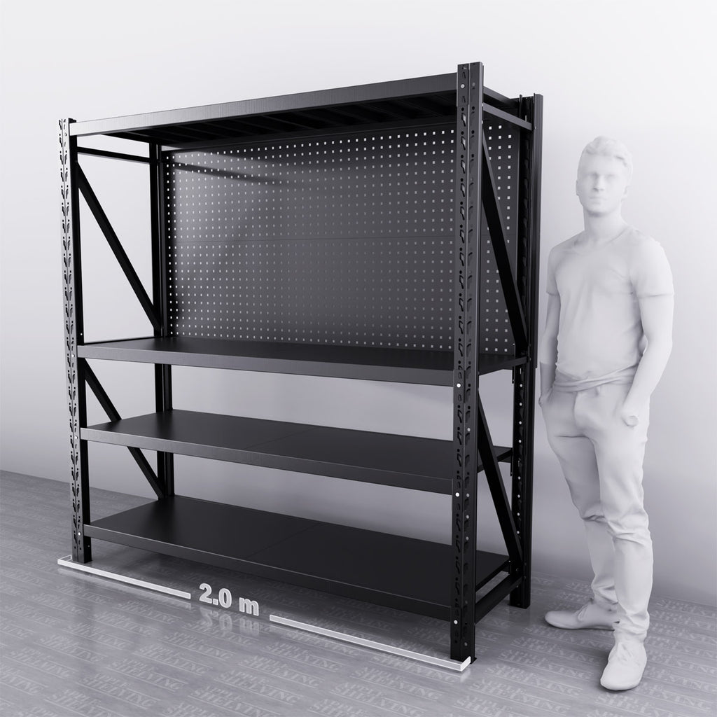 2m Heavy-Duty Steel Shelving Unit with 2 Pegboards – 1000kg Capacity, 4 ...