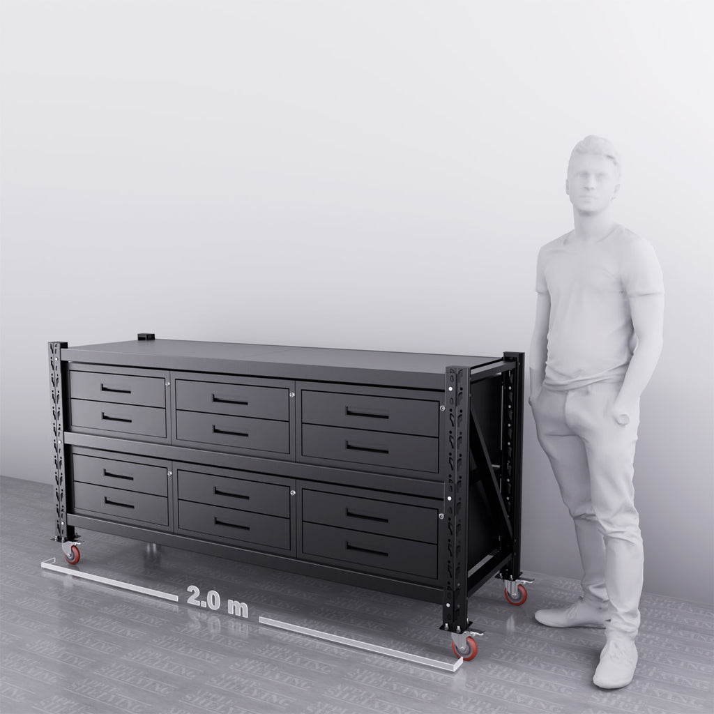 2m Steel Workbench with 12 Drawers – High-Capacity, Modular Tool ...