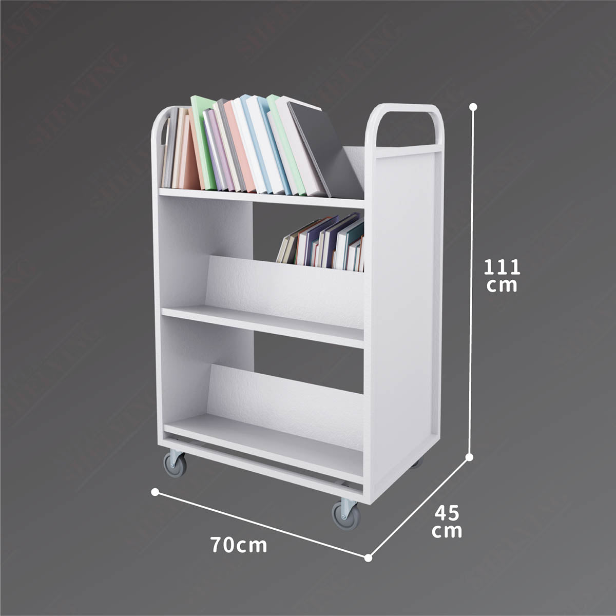 3-Tier Steel Book Cart with W-Shaped Shelves – Mobile Library & Office ...