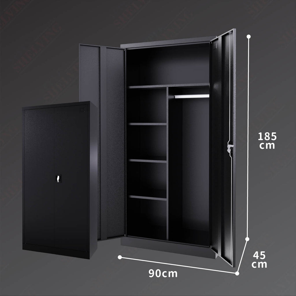 2-Door Steel Storage Cabinet with Hanging Section – 185cm Tall Cupboard ...