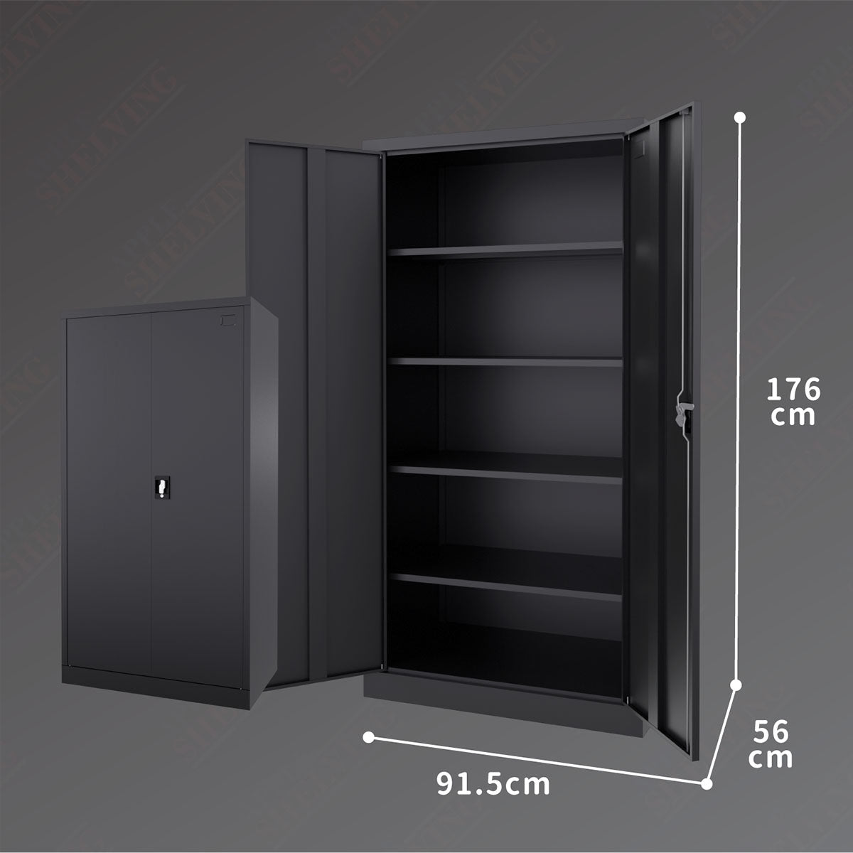 176cm Steel Lockable Storage Cabinet – 2 Doors, 4 Adjustable Shelves ...