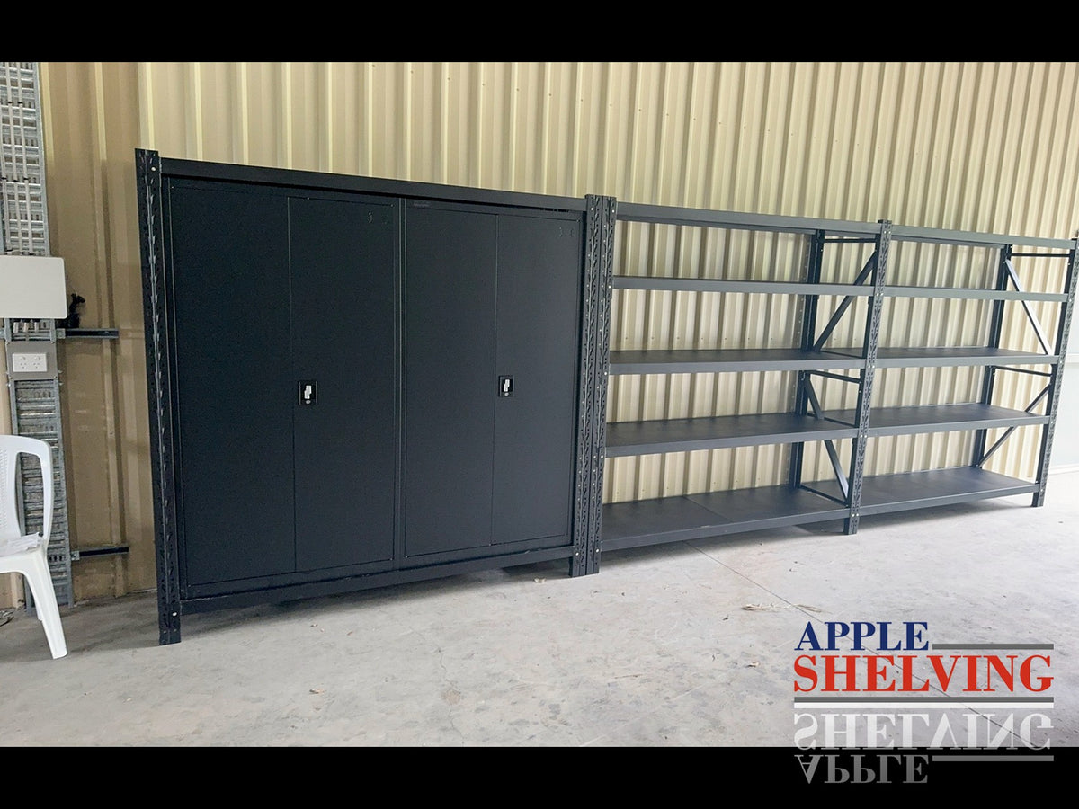 2m Steel Storage Rack with 2 Lockable Cabinets – Adjustable Shelves ...